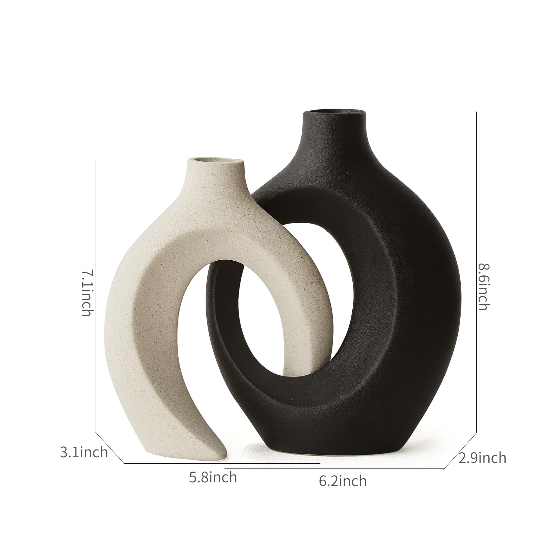 Black and White Ceramic Vases Set of 2 for Home Decor Modern Boho Donut Flower Vase Round Crossed Hollow Vase for Wedding Dining Living Room Table Centerpieces Coffee Table Decoration