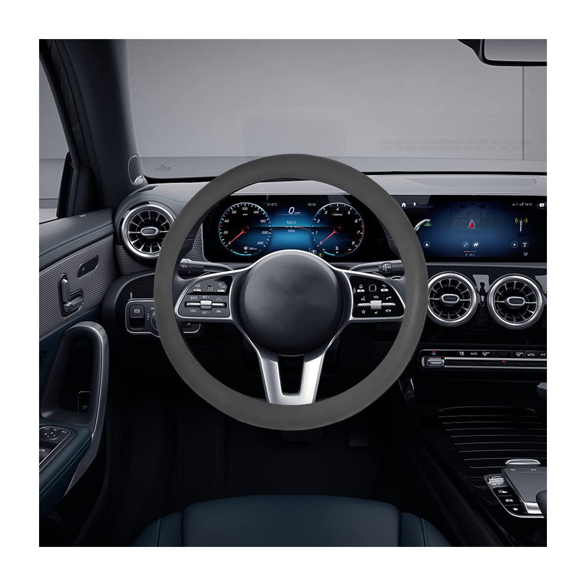 AICEL Car Silicone Steering Wheel Cover, Soft Anti-Slip Auto Steering Wheel Protector Fit 14 Inch, Universal Vehicle Interior Accessories for Cars, SUVs, Trucks, and Vans (Black)