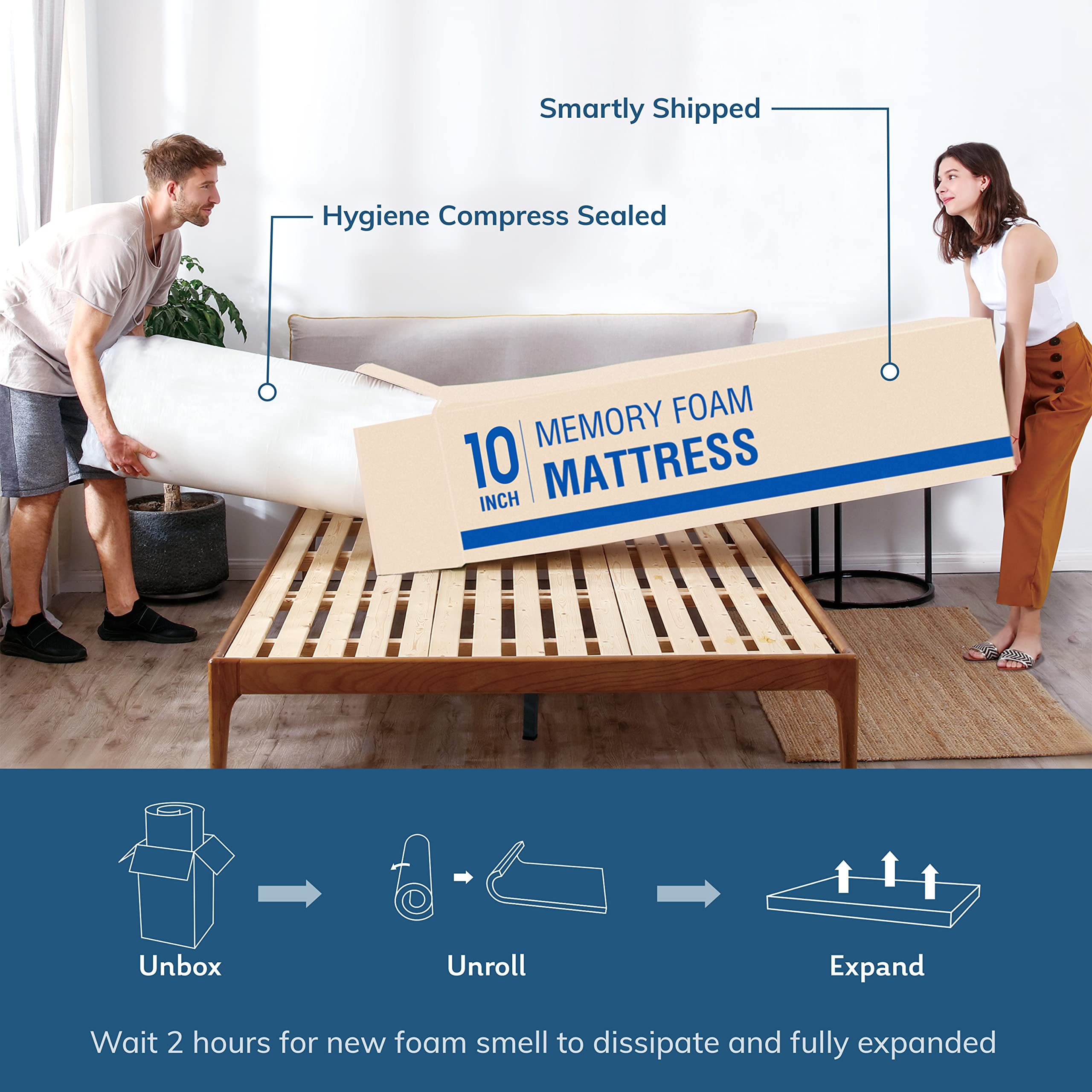 EGO White 10 Inch Full Green Tea Memory Foam Mattress, Gel Mattress Bed in a Box, CertiPUR-US Certified, Double Mattress, 54"x75", Medium Firm