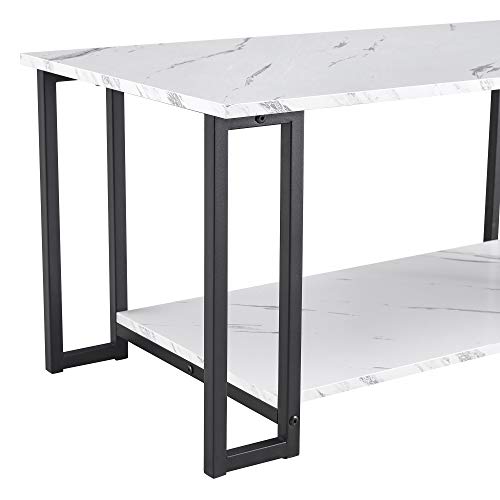 Pygzyx Living Room Table,Modern Minimalist Design Coffee Table with Marble Textured Table top and Metal Frame for Living Room Restaurant Coffee Shop (White+Black)