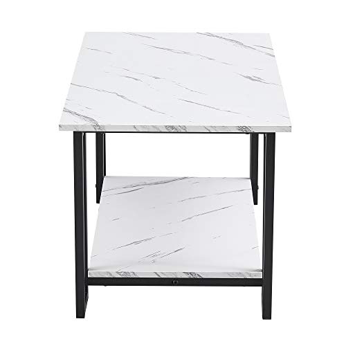 Pygzyx Living Room Table,Modern Minimalist Design Coffee Table with Marble Textured Table top and Metal Frame for Living Room Restaurant Coffee Shop (White+Black)