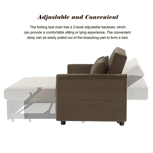 3 in 1 Convertible Sleeper Sofa Couch Bed Pull Out Couch Velvet Sofa Futon with 2 Lumbar Pillows and Adjustable Backres,Love Seat Bedroom Furniture for Small Places,Living Room,Apartment,Light Brown