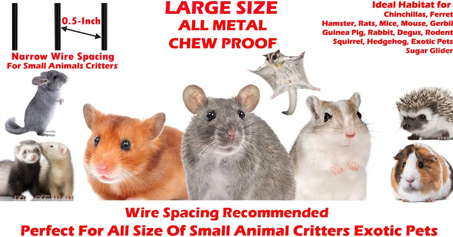54" Large Wrought Iron 4-Level Chew-Proof Tight 1/2-inch Wire Spacing Ferret Squirrel Chinchilla Sugar Glider Rats Mices Rabbit Squirrel Hamster Cage Easy Clean Pull Out Tray Removable Rolling Stand