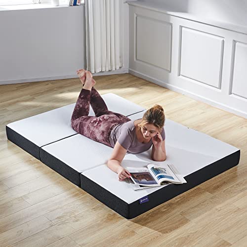 S SECRETLAND Folding Mattress, 6 inch Tri-fold Memory Foam Mattress Topper with Washable Cover, Foldable Mattress Topper for Camping, Guest - Twin Size, 75" x 38" x 6"