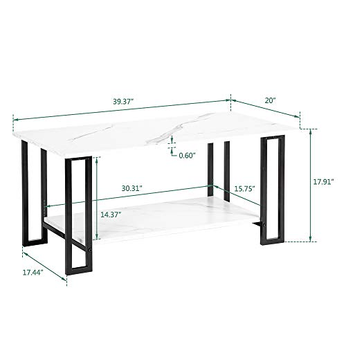 Pygzyx Living Room Table,Modern Minimalist Design Coffee Table with Marble Textured Table top and Metal Frame for Living Room Restaurant Coffee Shop (White+Black)