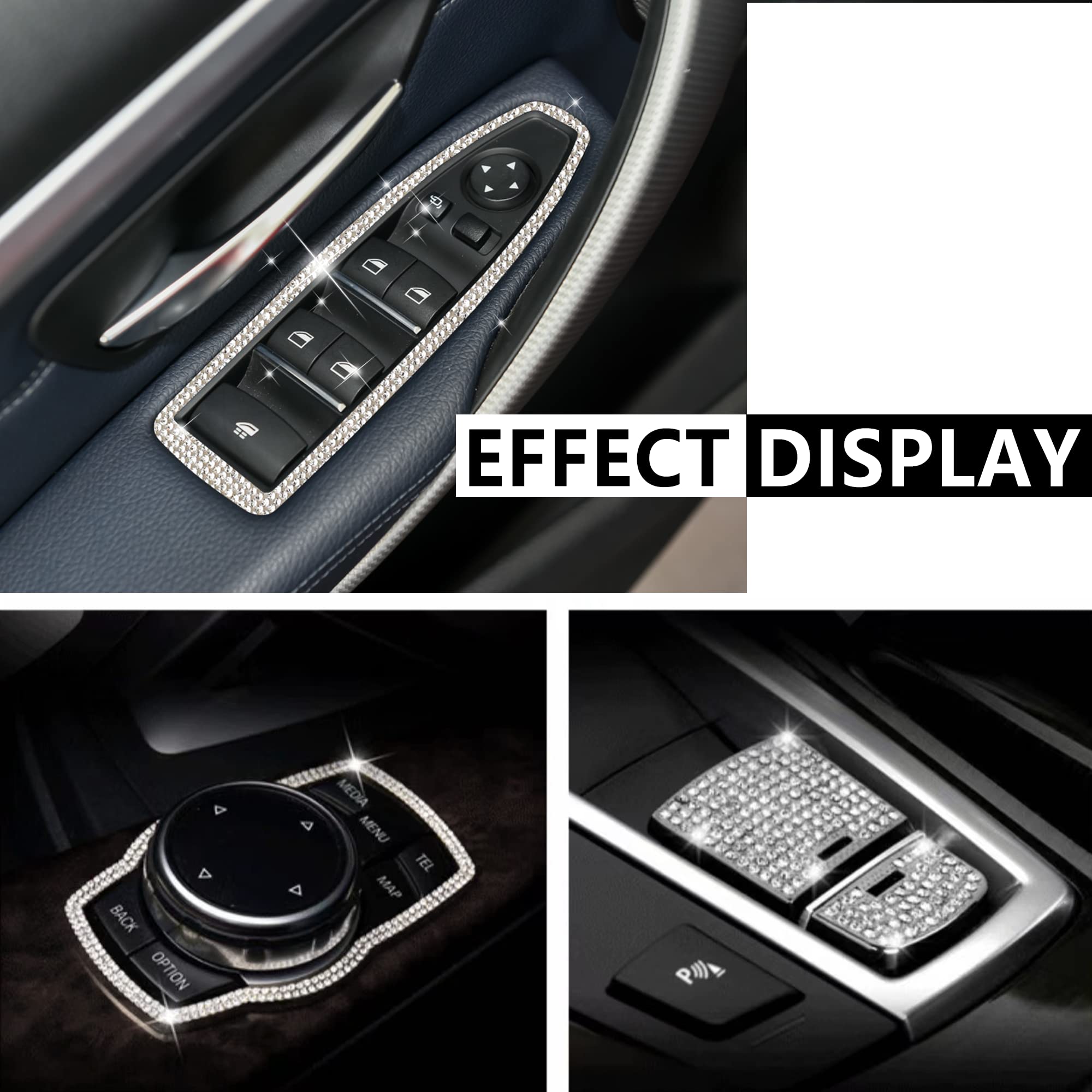 9.4"x7.8" 97 Bling Rhinestone Car Stickers,DIY Car Decals with Self-Adhesive Car Decorations,20PCS Bling Car Accessories Interior&Exterior for Car Dashboard,Door Handles