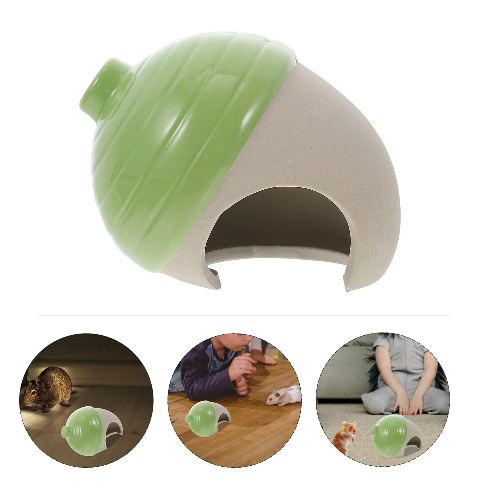balacoo Toy Hamster Pets Ceramic Hamster Hideout Acorn Shape Small Animal House Guinea Pig Pet Cage Supplies for Gerbil Hamster Squirrel (Green Hamster Hamster Toy