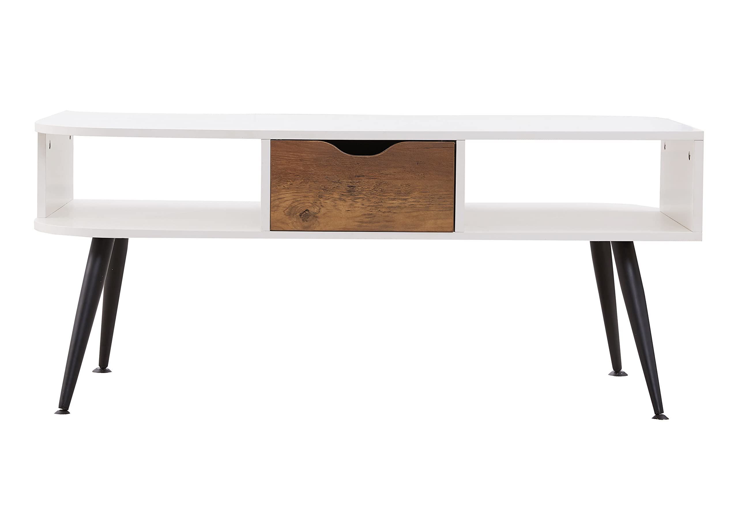 White Coffee Table, Mid Century Modern Coffee Table with Storage, Farmhouse Coffee Table, Living Room Tables, Center Table Coffee Table with Storage Shelf, 44.09" L x 20.08" W x 19.69" H