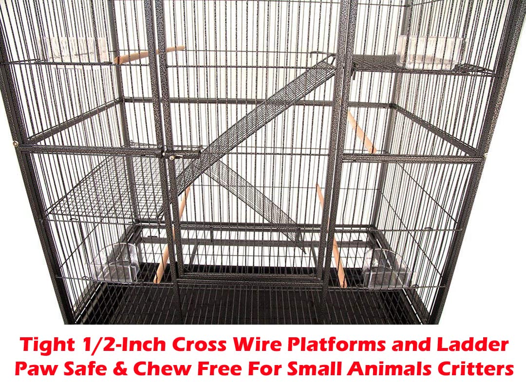 54" Large Wrought Iron 4-Level Chew-Proof Tight 1/2-inch Wire Spacing Ferret Squirrel Chinchilla Sugar Glider Rats Mices Rabbit Squirrel Hamster Cage Easy Clean Pull Out Tray Removable Rolling Stand