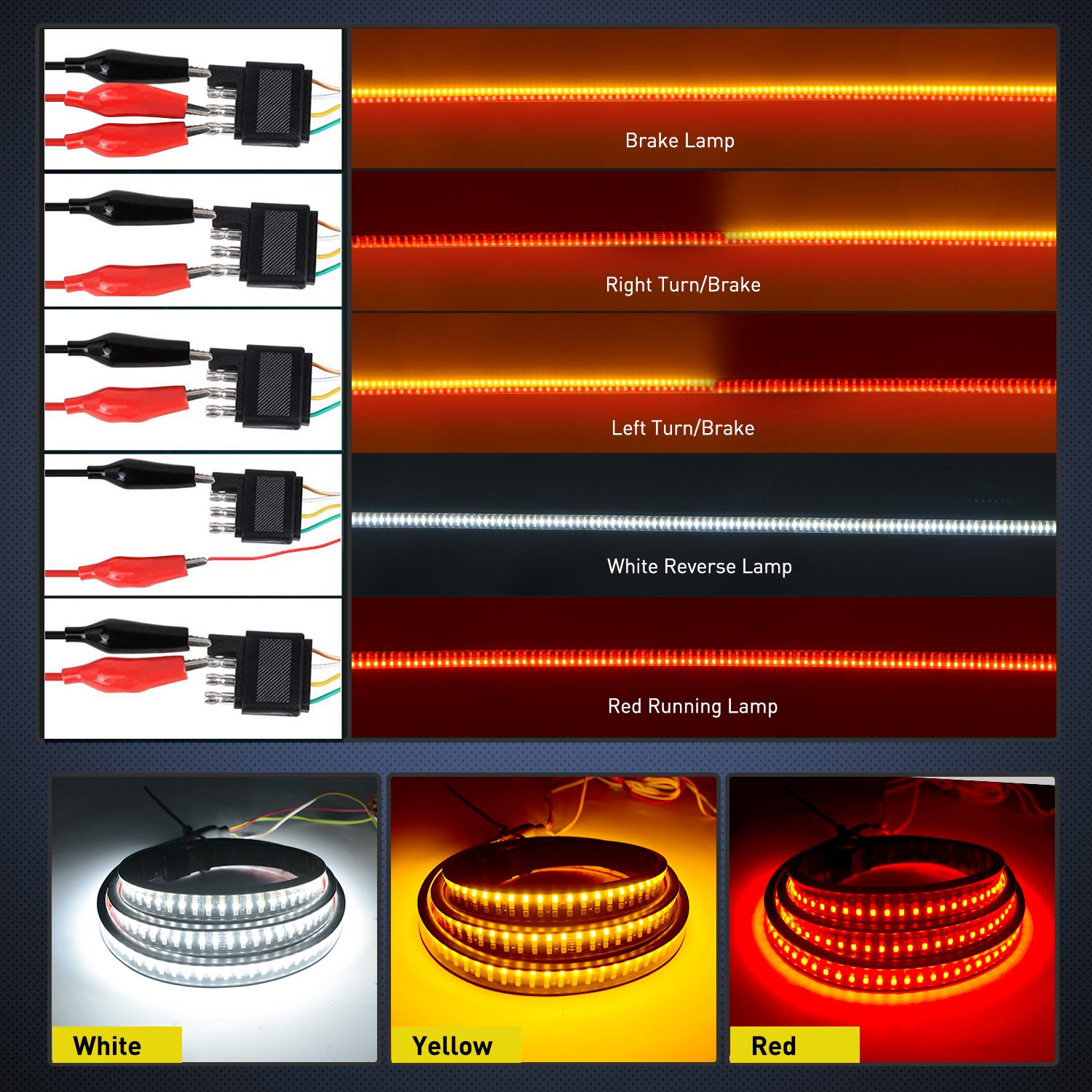 Nilight Triple Row 60 Inch 504 LEDs Truck Tailgate Light Bar Strip with Red Tail Brake Sequential Amber Turn Signal White Reverse Back Up Lighting Modes for Pick Up Truck SUV
