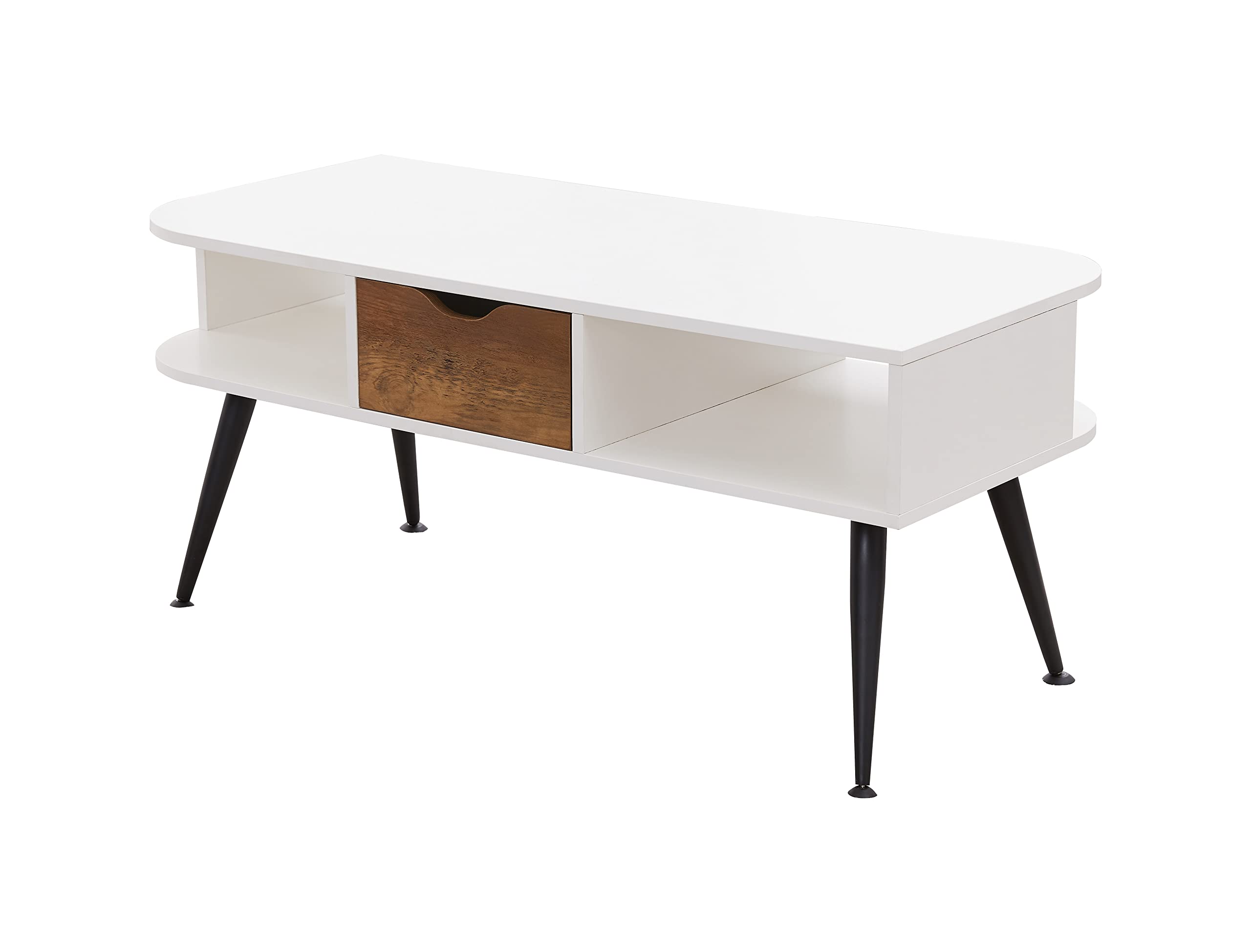 White Coffee Table, Mid Century Modern Coffee Table with Storage, Farmhouse Coffee Table, Living Room Tables, Center Table Coffee Table with Storage Shelf, 44.09" L x 20.08" W x 19.69" H