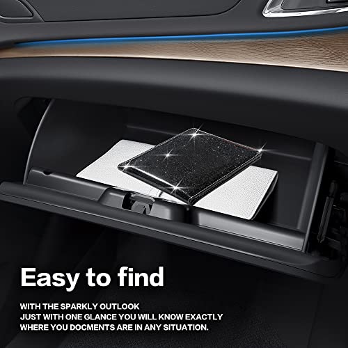 VAGURFO Car Registration And Insurance Holder, Leather Vehicle Card Document Glove Box Organizer, Glitter Auto Truck Compartment Accessories (Black)