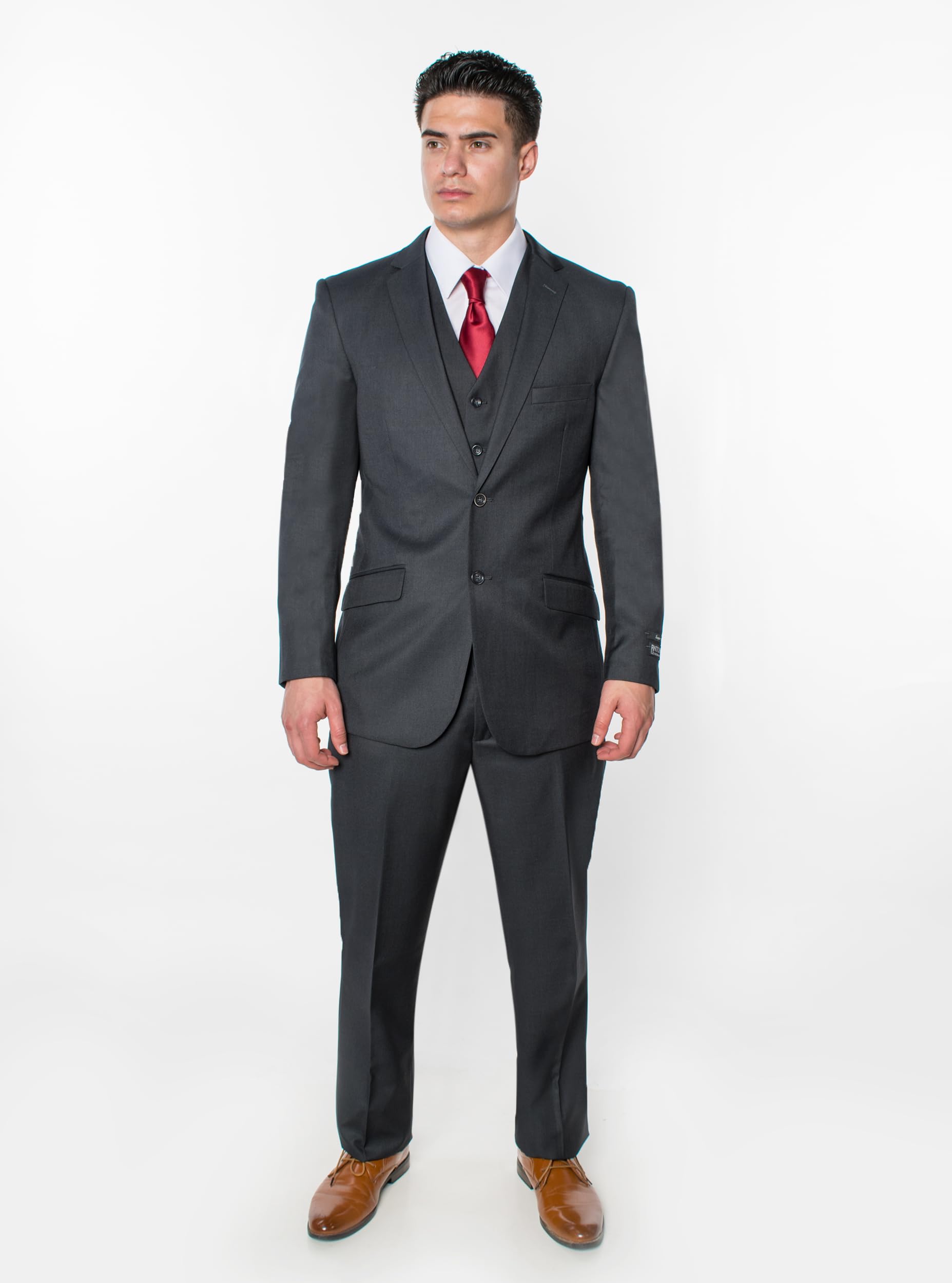 Antonio Uomo Men’s Suit Set – Classic Fit 3 Piece Blazer Single Breasted Jacket Vest Pants for Business Wedding Dress Suits Charcoal 38
