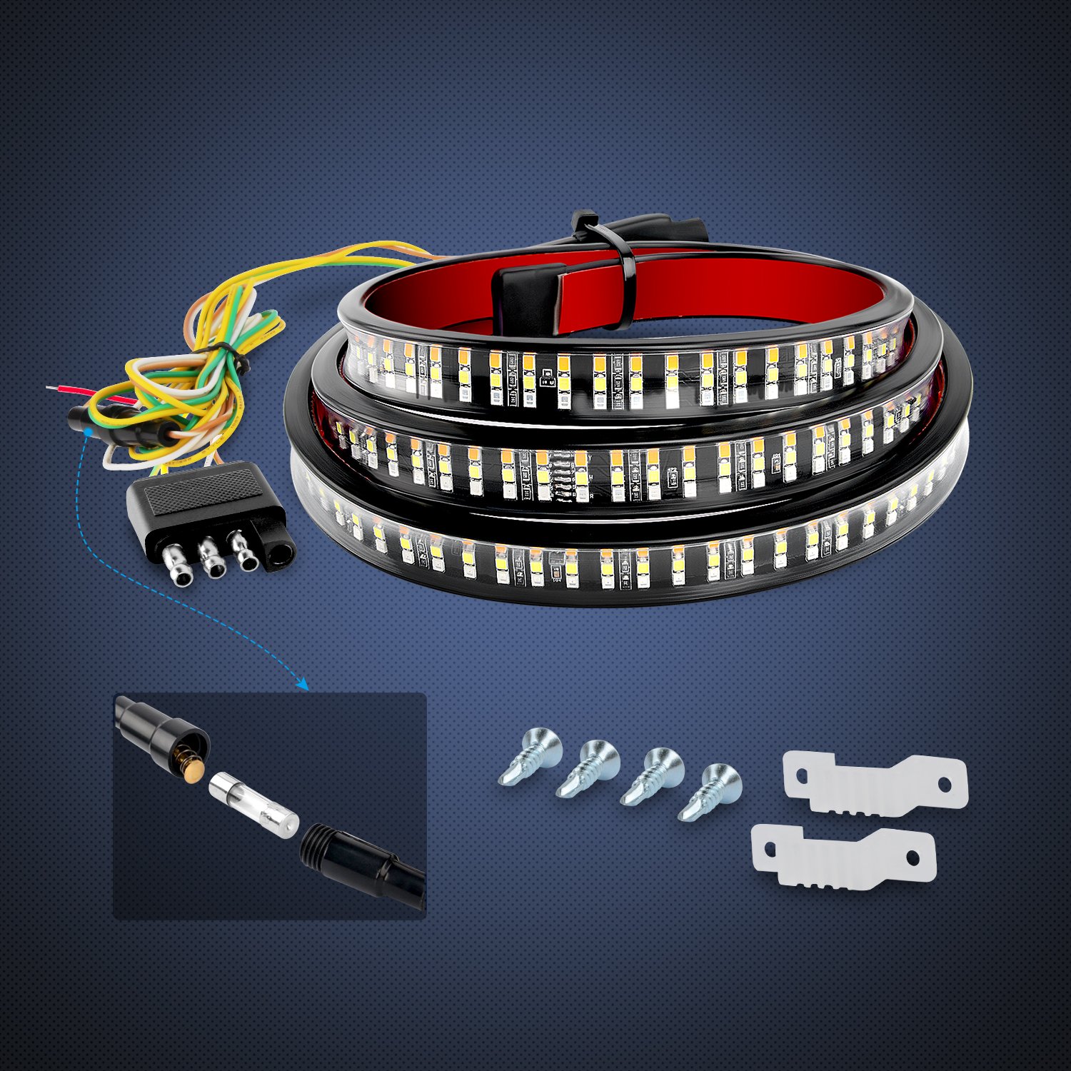 Nilight Triple Row 60 Inch 504 LEDs Truck Tailgate Light Bar Strip with Red Tail Brake Sequential Amber Turn Signal White Reverse Back Up Lighting Modes for Pick Up Truck SUV