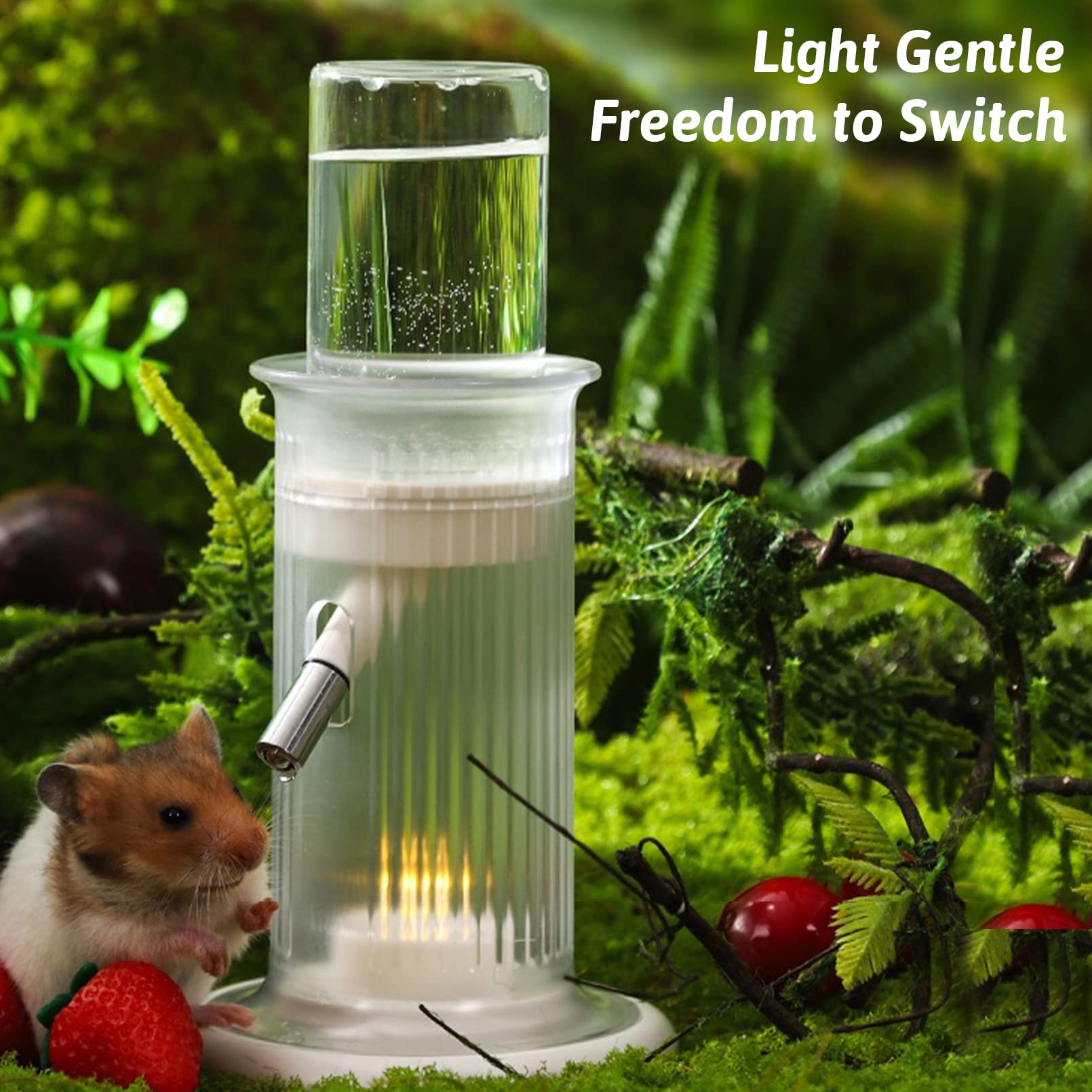 Hamiledyi Hamster Water Bottle with Lights Stand No Drip Small Animal Water Dispenser Pet Drinker Stand for Guinea Pig Mouse Gerbil Squirrel Small Animal Habitat Decoration (Green)