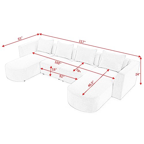 Reversible DIY Modular Sectional Sofa Free Combination U Shape Corner Sofá Upholstered Convertible Cloud Deep Couch with 2 Single Seats,Chaises and Waist Pillows for Living Room Office Apartment