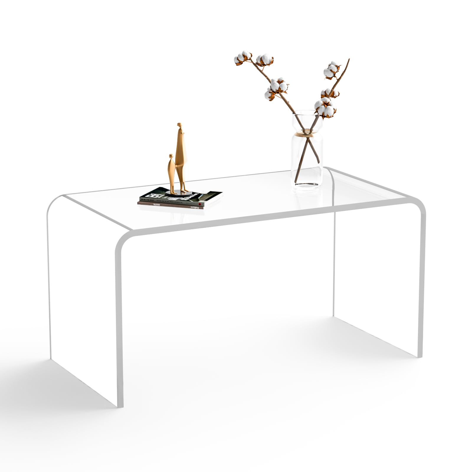 TPZLRN Acrylic Coffee Table, 32" L x 16" W x 16" H Clear Rectangle Coffee Table, Modern Waterfall Acrylic End Table Furniture for Living Room, Bedroom and Office, 0.6ā Thick