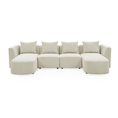 Reversible DIY Modular Sectional Sofa Free Combination U Shape Corner Sofá Upholstered Convertible Cloud Deep Couch with 2 Single Seats,Chaises and Waist Pillows for Living Room Office Apartment