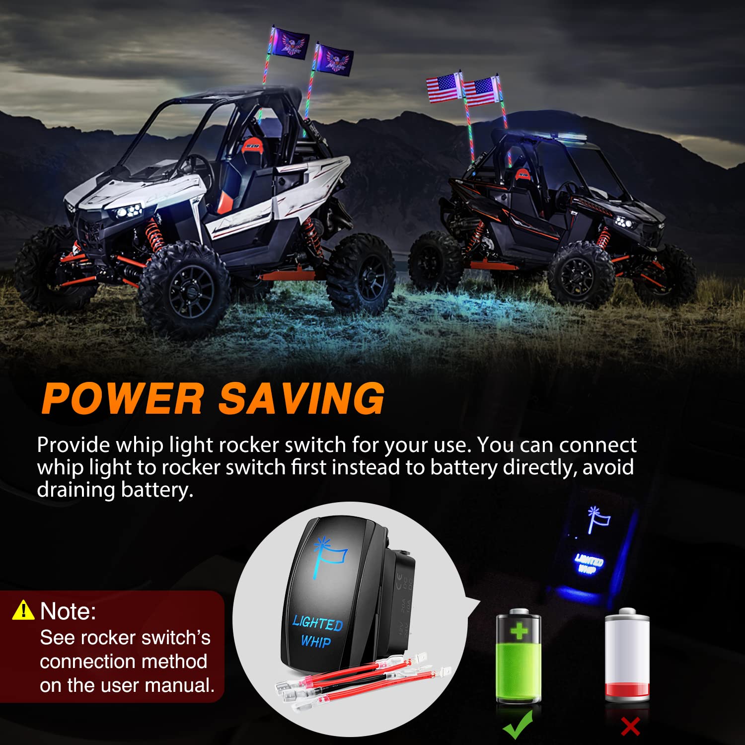 Nilight 2PCS 3FT RGB LED Whip Light, Remote App Control w/DIY Chasing Patterns Stop Turn Reverse Lighting Modes Safety Lighted Antenna for ATV UTV Polaris RZR Can-am Dune Buggy Jeep