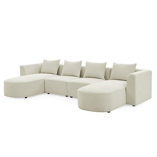 Reversible DIY Modular Sectional Sofa Free Combination U Shape Corner Sofá Upholstered Convertible Cloud Deep Couch with 2 Single Seats,Chaises and Waist Pillows for Living Room Office Apartment