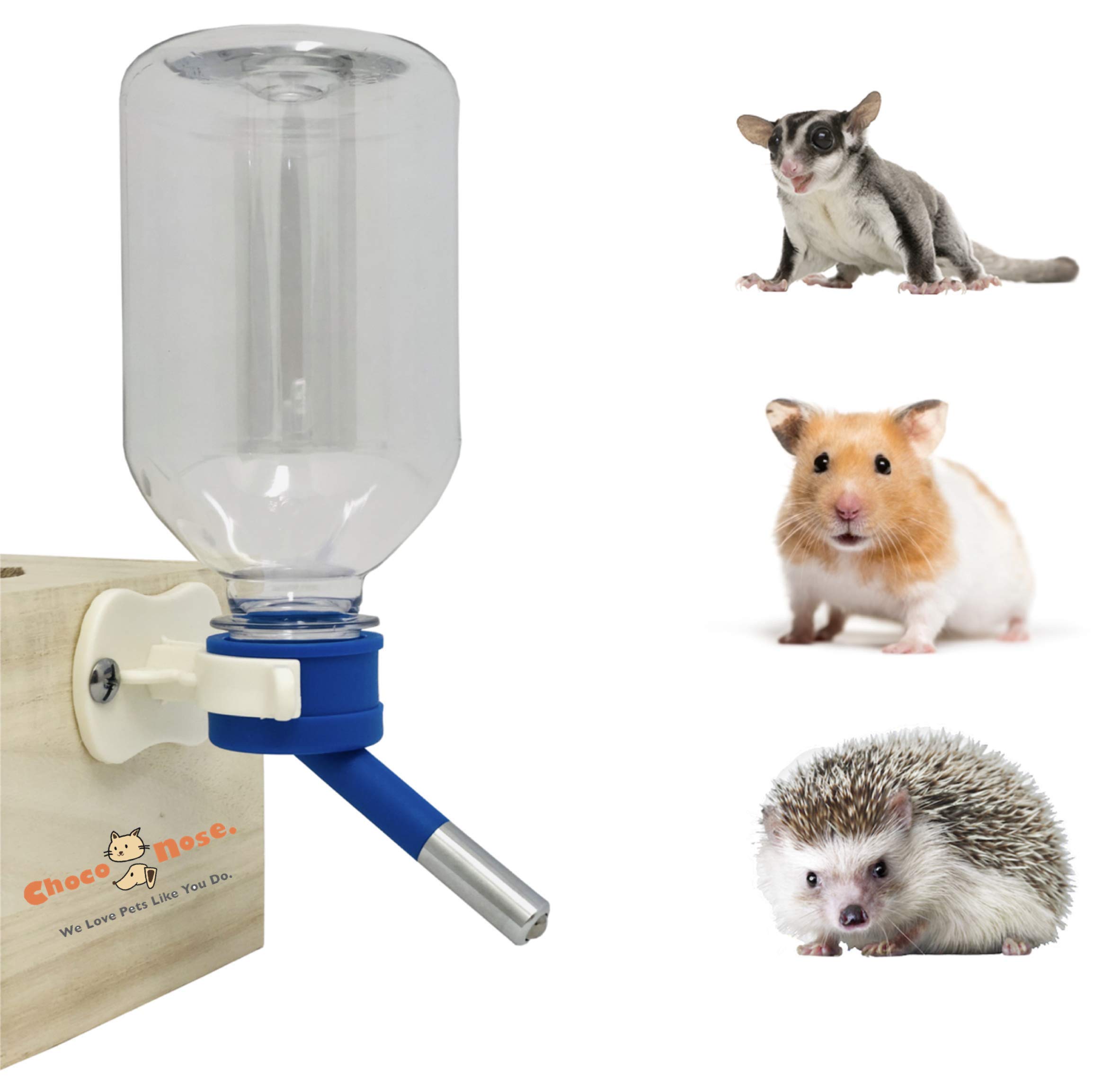 Choco Nose Patented Mini No-Drip Water Bottle/Feeder for Hamsters/Hedgehogs/Gliders/Rats/Mice/Other Small Pets and Animals - for Cages, Crates or Wall Mount. 10.2oz. Nozzle 10mm, Blue (C125)