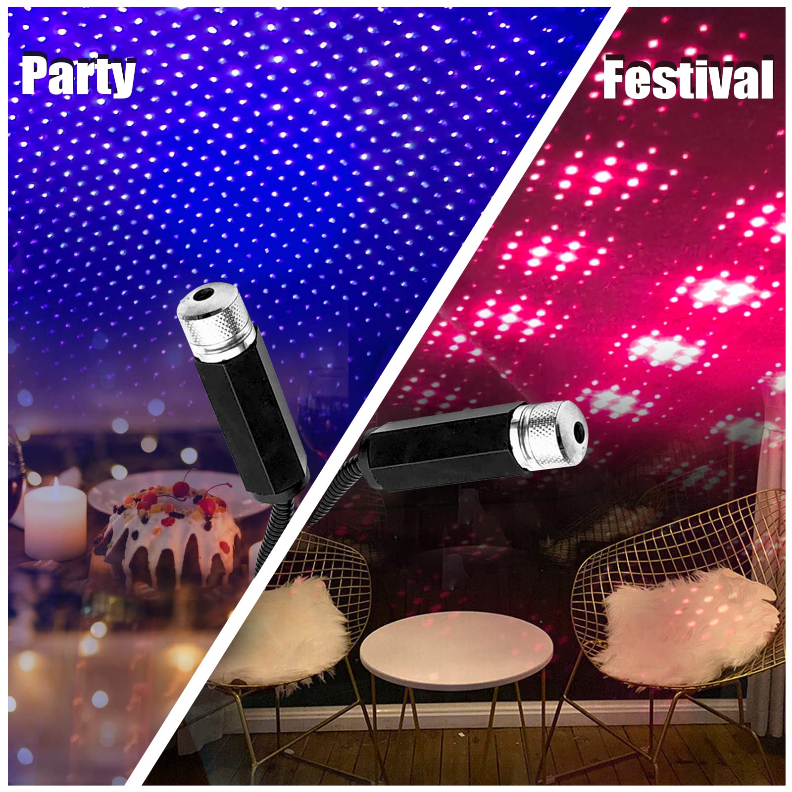 USB Car Roof Star Projector Night Light, Portable Adjustable LED Car Interior Ambient Light, Plug and Play Night Light for Bedroom, Party, Car, Wall (Blue)