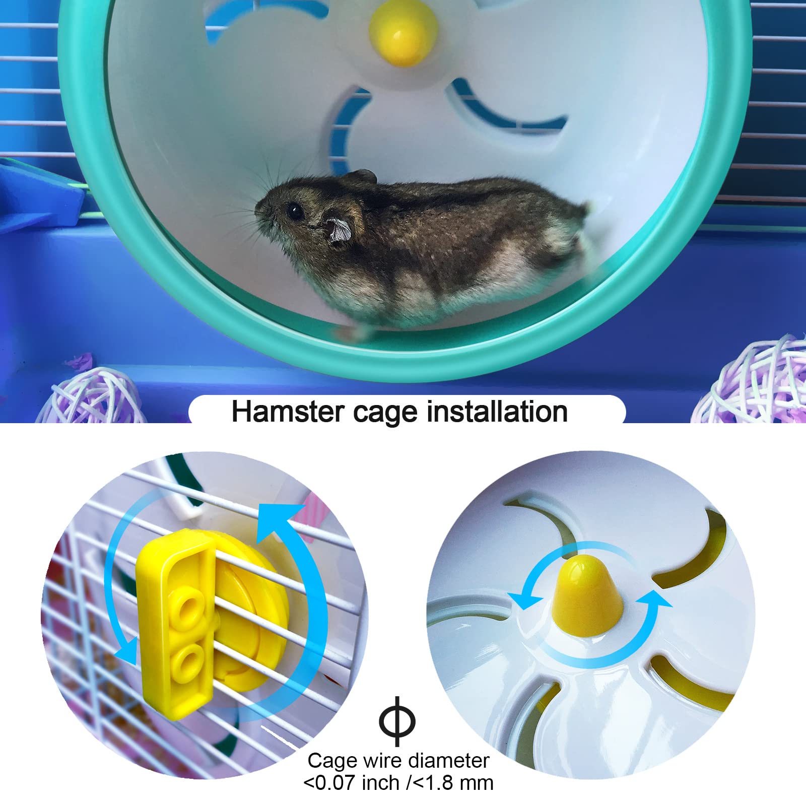 Hamster Silent Wheel, Super-Silent Small Animal Exercise Wheel Accessories, Quiet Hamster Running Wheels with Adjustable Stand for Hamsters,Gerbils,Mice,Small Pet 7in (Blue D)