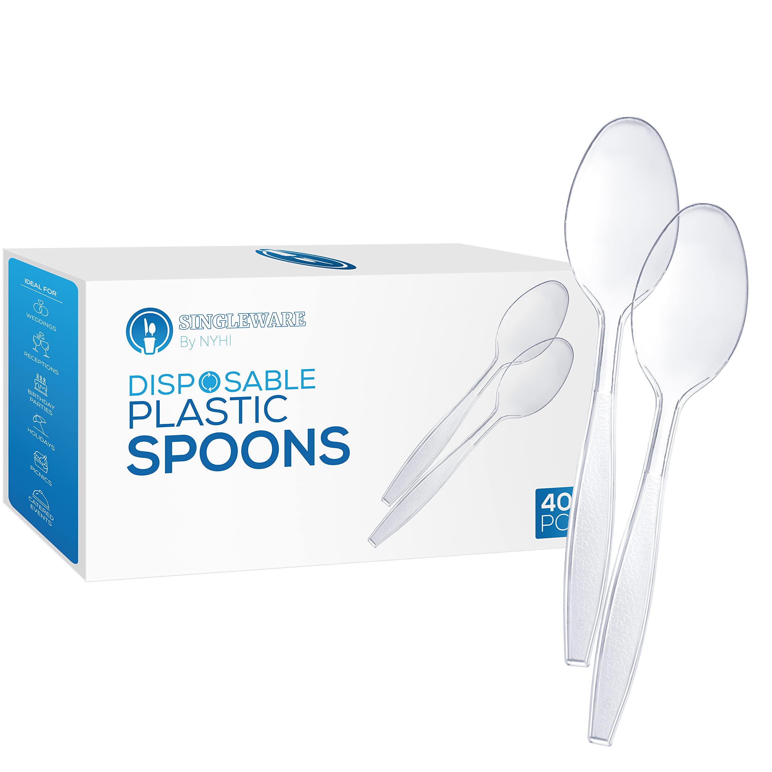 NYHI Premium Heavyweight Disposable Clear Spoons Heavy Duty Sturdy Plastic Flatware Set For Home Office Parties School Picnics Restaurants 400 Pack