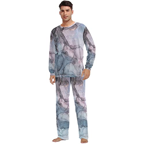 Poeticcity Mixing Acrylic Paints Modern Fluid Alcohol Ink Art Marble Stone Men's Women's Pajama Set, 2PCs Sleepwear Top & Bottom PJ Set, Loose Lounge Long Tops Pants Nightwear for Men Women XXS