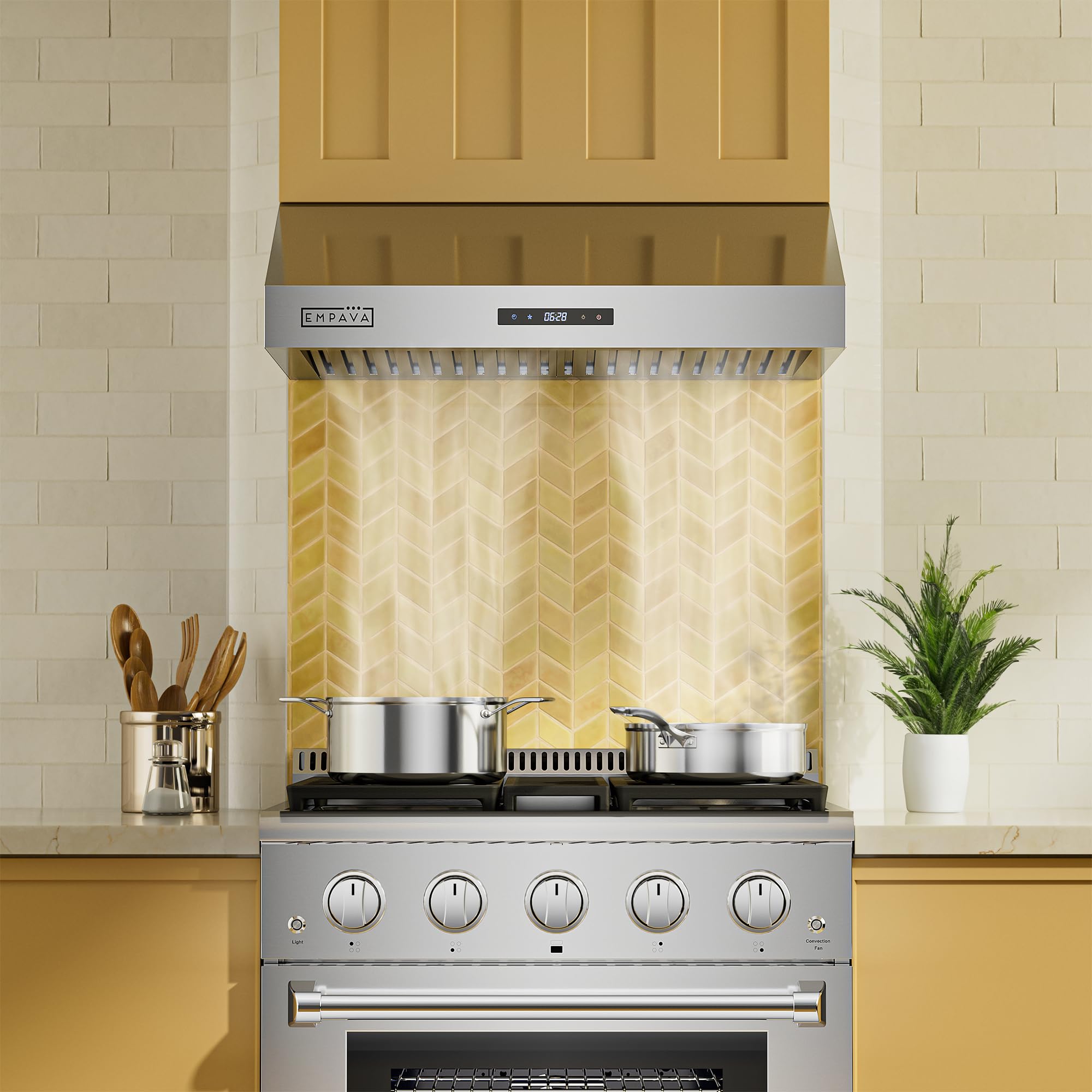 Empava Under Cabinet Range Hood, Ducted/Ductless(Charcoal-filter Sold Separately), Touch Control, 3-Speed, 400 CFM Stainless Steel, 30 in. RH07