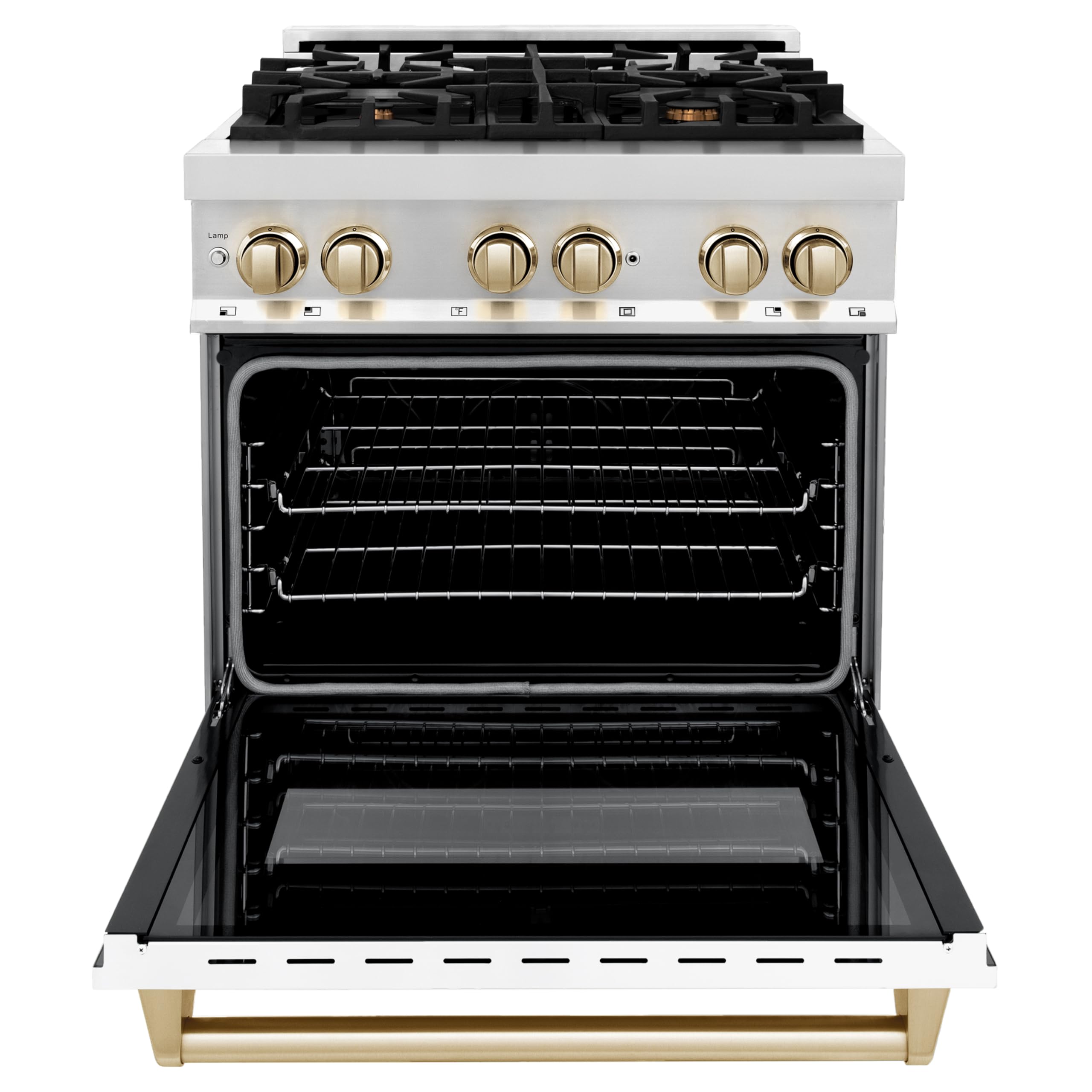 ZLINE Autograph 30" Legacy Dual Fuel Range w/ 4 Burners & White & Gold Accents (RAZ-WM-30-G)