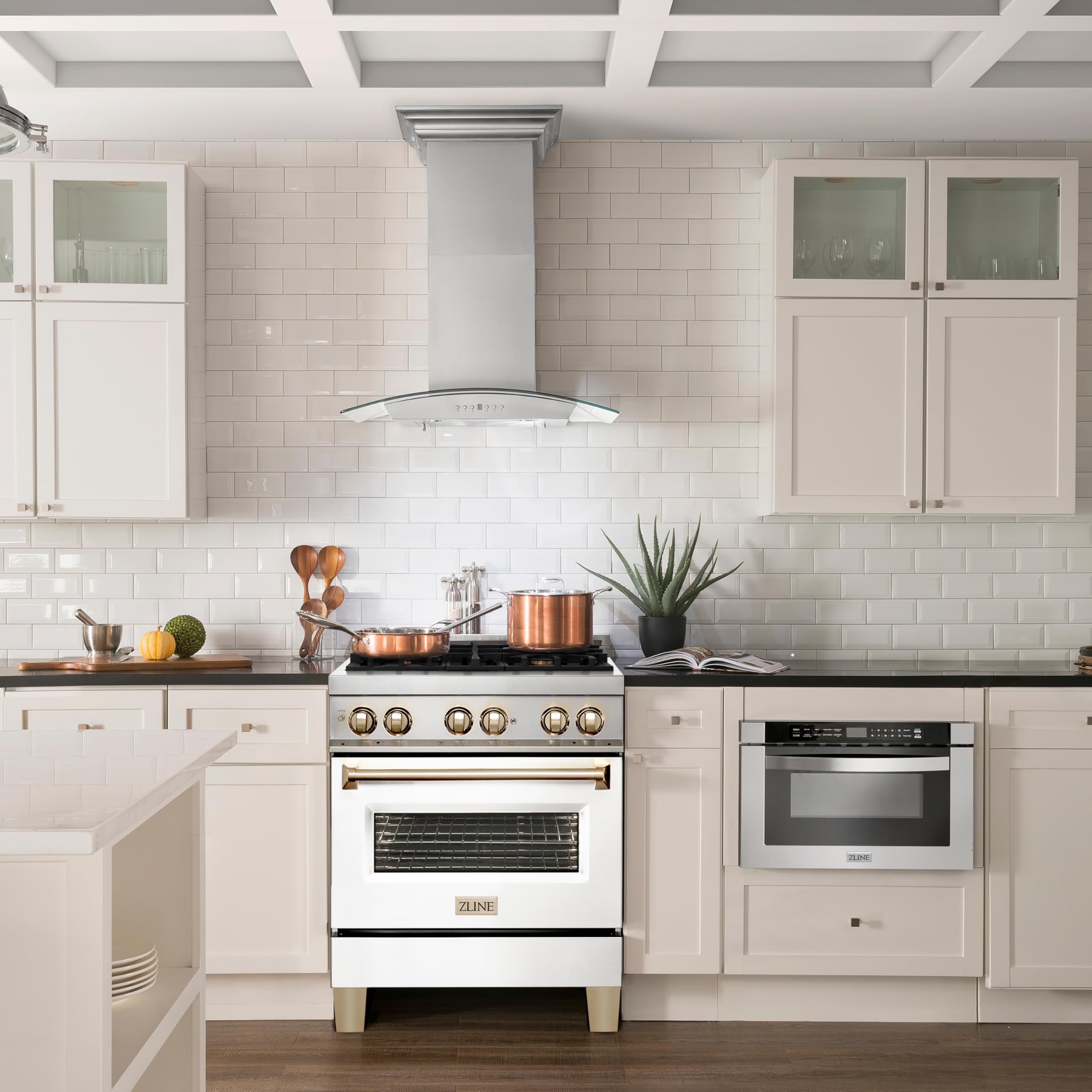 ZLINE Autograph 30" Legacy Dual Fuel Range w/ 4 Burners & White & Gold Accents (RAZ-WM-30-G)