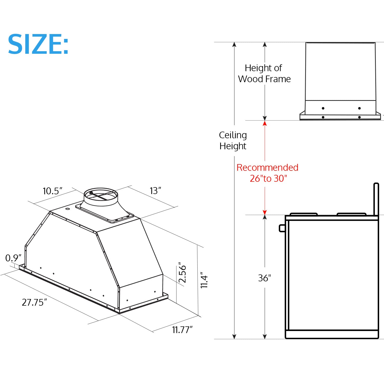 30 inch Built-in/Insert Range Hood 900 CFM,Hisohu Ducted/Ductless Stainless Steel Kitchen Vent Hood with 4 Speed Gesture Sensing&Touch Control Panel, 2 Pcs Baffle Filters and 2 Pcs Carbon Filters