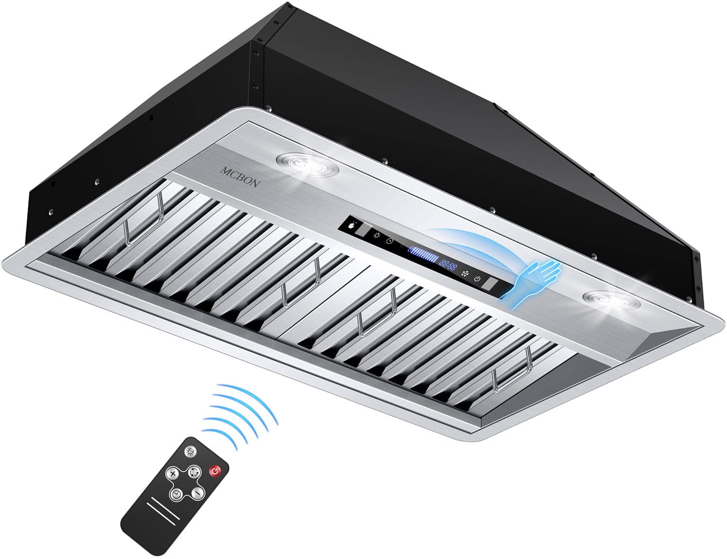 MCBON Range Hood Insert 30 Inch, 900 CFM Insert Range Hood, Touch Control Range Hood Insert, Remote & Gesture Sensing Vent Hood Insert, 4-Speed Hood Range Insert, Stainless Steel Range Hood, AE88-30
