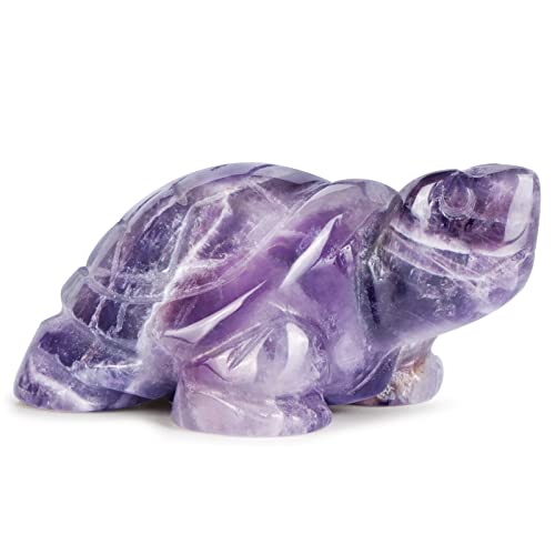 LEADGEM Crystal Turtle Figurines 2" Natural Healing Amethyst Tortoise Statue Paperweight Hand Carved Tiny Animal Gemstone Sculpture Decor for Home, Office