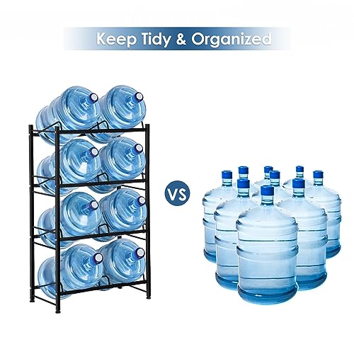 smusei 5 Gallon Water Bottle Holder Water Jug Holder 4 Tier Heavy Duty Water Jug Rack for 8 Bottles Detachable 5 Gallon Water Jug Stand Organizer Shelf for Home Kitchen Office, Black