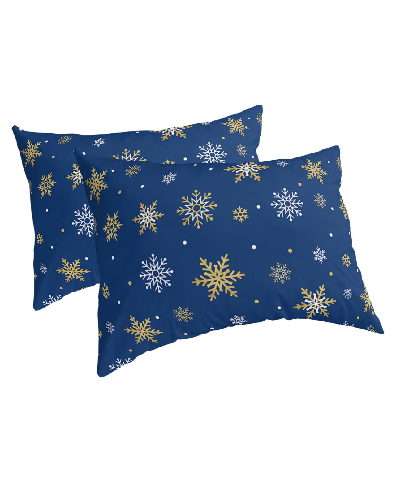 Edwiinsa Navy Gold Snowflake Pillow Covers King Standard Set of 2 Bed Pillow, Plush Soft Comfort for Hair/Skin Cooling Pillowcases with Envelop Closure 20x36 Inches Christmas Minimalist White Blue