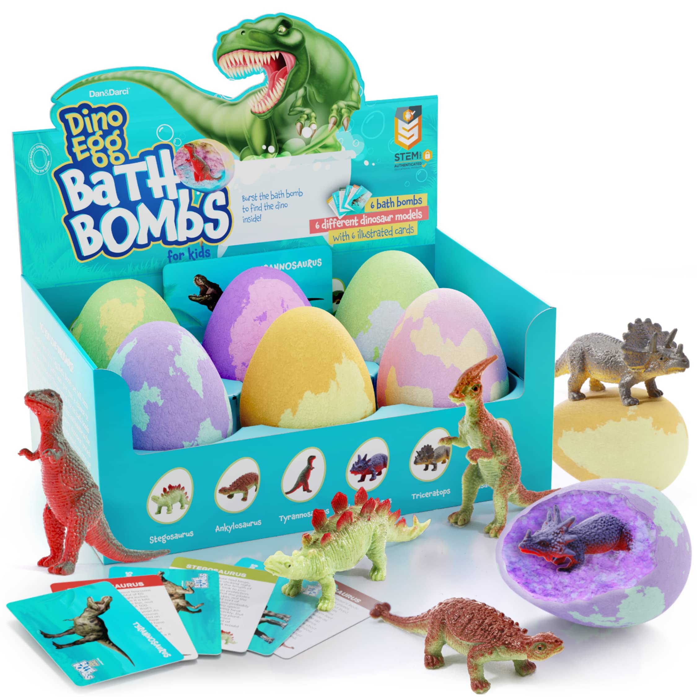 Dino Easter Egg Bath Bombs for Kids - Kid Baths Bomb with Surprise Inside - Easter Basket Stuffers - Dinosaur Toys Gift for Boys and Girls Ages 6 7 8 Years Old Gifts - Fun Educational Toy Fizzy