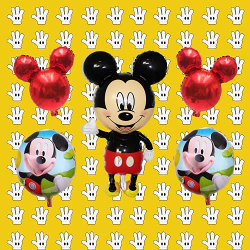 Mickey Mouse Theme Party Balloons - Mickey Balloon Set Baby Shower - Jumbo Mickey Body Small Heads - Mickey Mouse Balloons Birthday Decorations - Combined Bundle with RIbbon by Jolly Jon