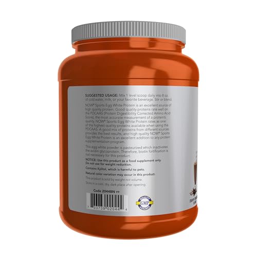 NOW Foods Sports Nutrition, Egg White Protein, 20 g With BCAAs, Creamy Chocolate Powder, 1.5-Pound