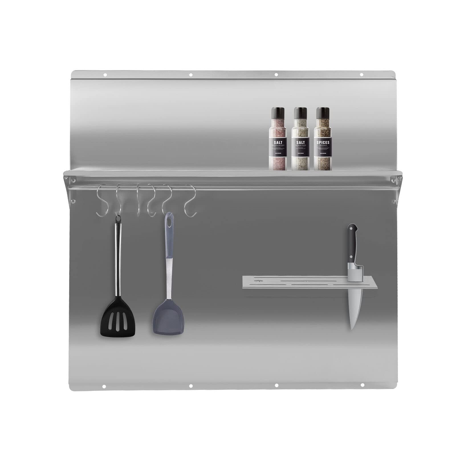 Range Backsplash - Stainless Steel Range Backsplash w/Shelf Splash Plate for Range Hoods Built-in Storage Shelf Hanging Rack Wall Shield Commercial grade 30 * 30.7 Inch