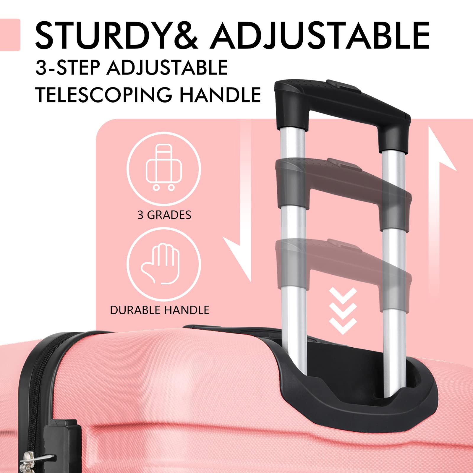 AnyZip Luggage Sets 3 Piece PC ABS Hardside Lightweight Suitcase with 4 Universal Wheels TSA Lock Carry On 20 24 28 Inch Pink