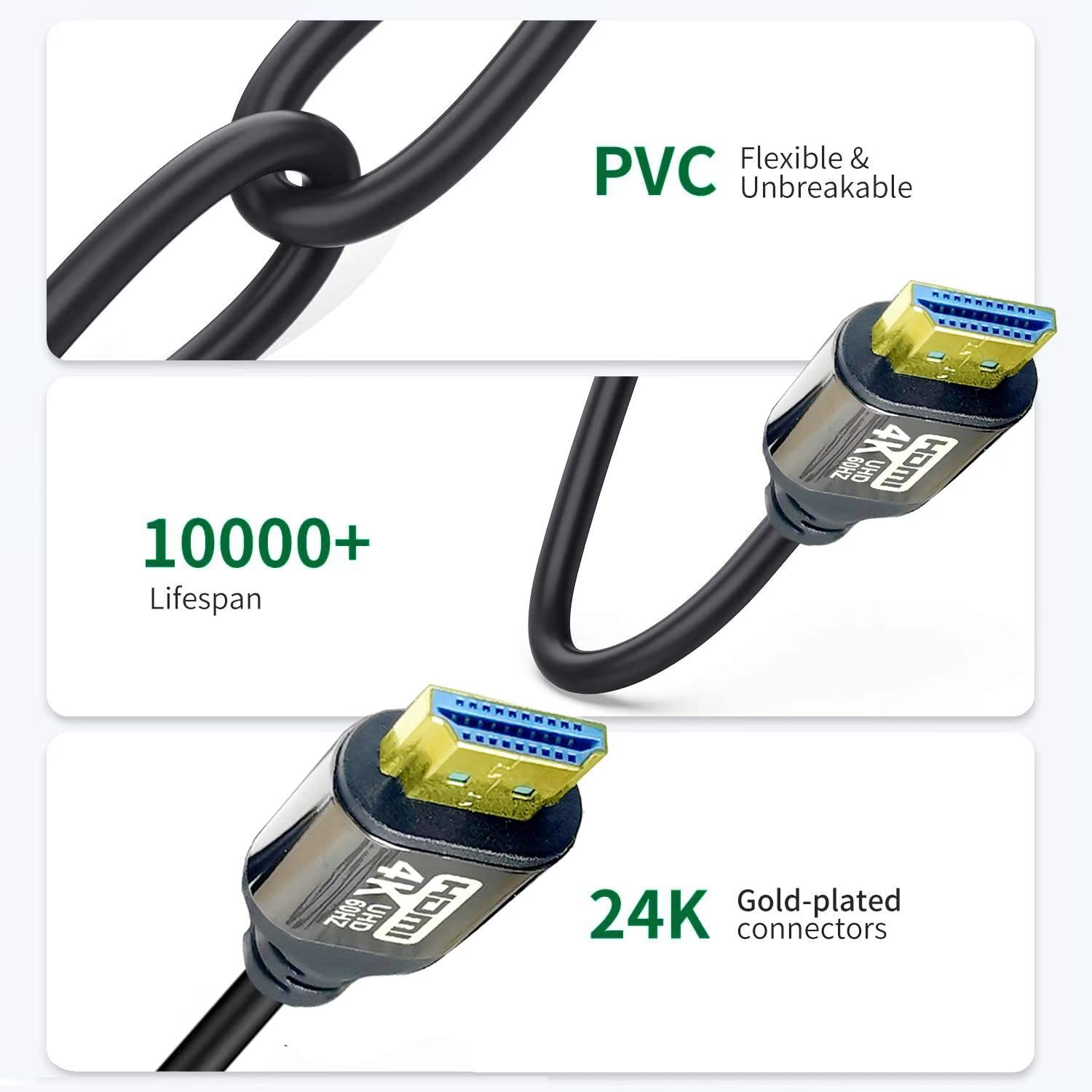 4K HDMI Cable 75ft 2.0 18Gbps,High Speed HDMI Cables 4K60 2K120 1080P eARC HDR HDCP 2.2 2.3 Compatible with Apple TV 4K Sony LG Samsung Xbox Series X RTX 3080 PS5