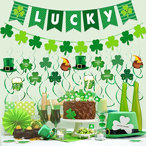 St. Patrick’s Day Banner Party Decorations - 57Pcs Shamrock Garland St Patrick’s Day Decorations Irish Party Decor Spring Holiday Accessory Wall Decorations with Lucky Banner