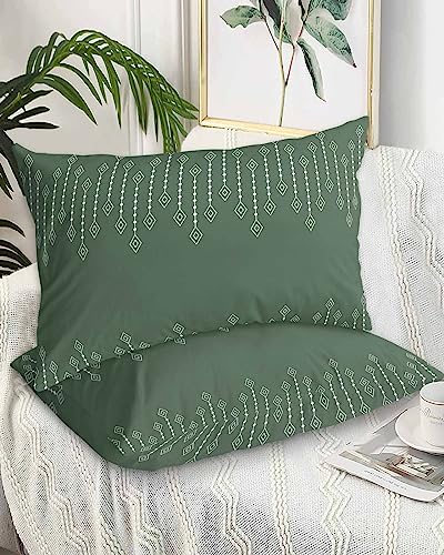 Edwiinsa Teal Geometric Pillow Covers Standard Size Set of 2 20x26 Bed Pillow, Boho White Modern Abstract Art Plush Soft Comfort for Hair/Skin Cooling Pillowcases with Envelop Closure