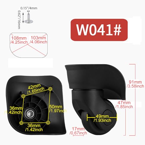 RDEXP Black Wheel Dia 1.92inches Left & Right Luggage Wheels with Screws Replacement Part Set of 2
