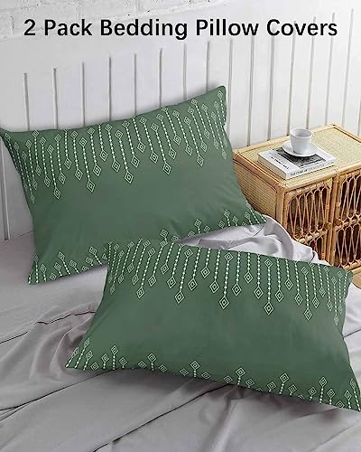 Edwiinsa Teal Geometric Pillow Covers Standard Size Set of 2 20x26 Bed Pillow, Boho White Modern Abstract Art Plush Soft Comfort for Hair/Skin Cooling Pillowcases with Envelop Closure