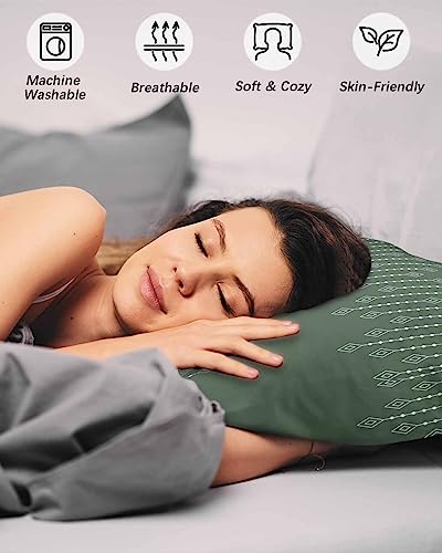 Edwiinsa Teal Geometric Pillow Covers Standard Size Set of 2 20x26 Bed Pillow, Boho White Modern Abstract Art Plush Soft Comfort for Hair/Skin Cooling Pillowcases with Envelop Closure