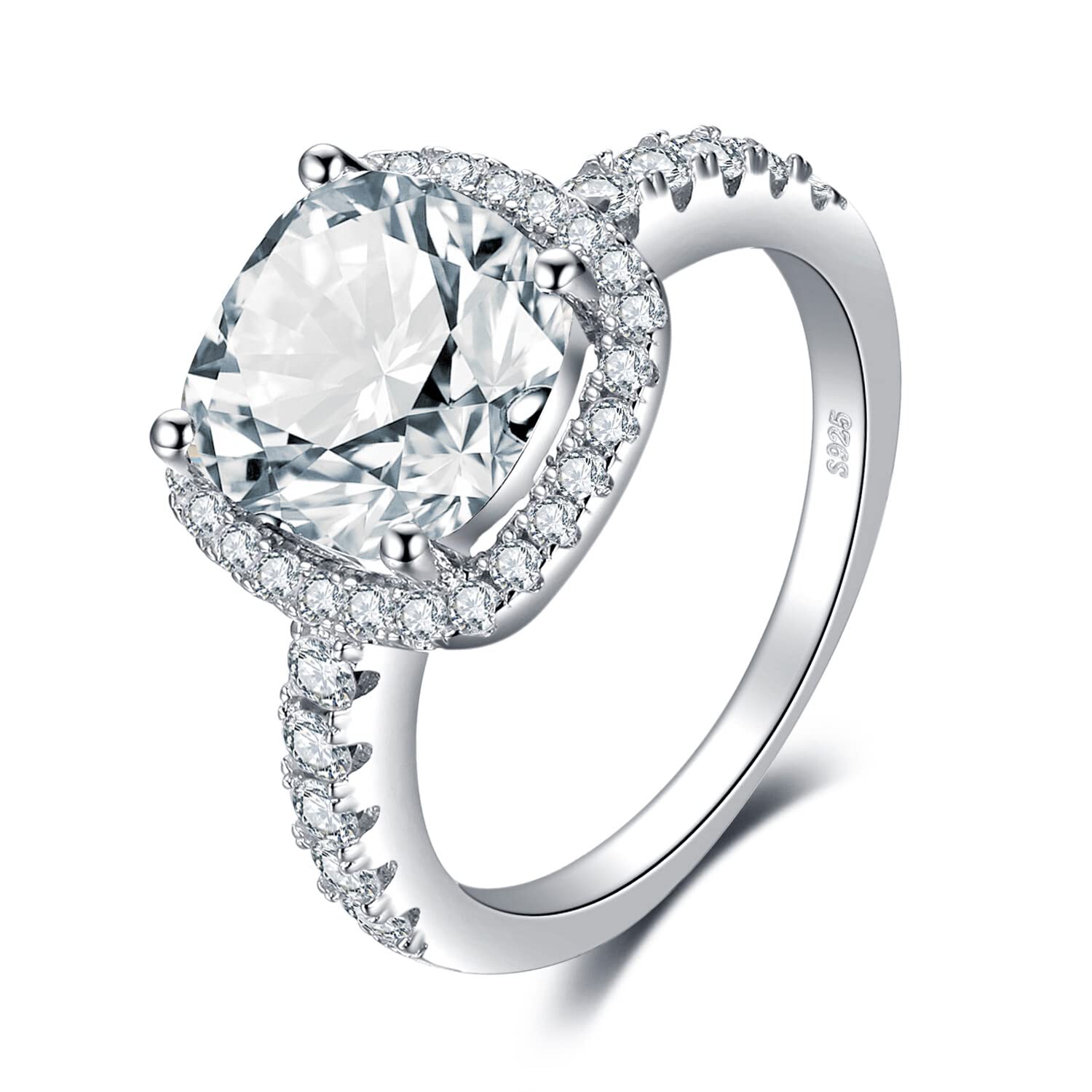 JewelryPalace 3ct Cushion Cut Halo Engagement Rings for Women, 14K Gold Plated 925 Sterling Silver Cubic Zirconia Love Promise Rings for Her, Anniversary Solitaire CZ Simulated Diamond Ring Size 9.5