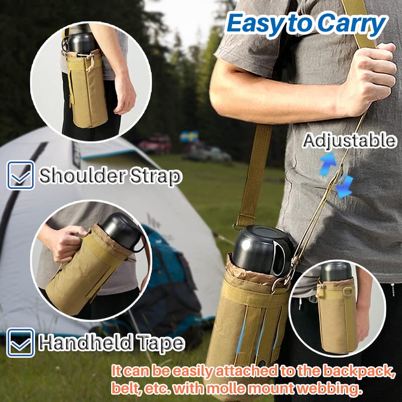 Kalevel Large Water Bottle Holder Carrying Pouch Molle Tactical Holder Outdoor Water Bottle Bag Sling Drawstring Open Top with Strap for Hiking